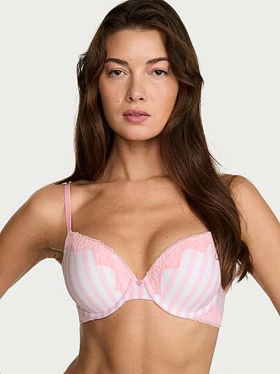 Victoria's Secret The T-shirt Perfect Shape Cotton Shadow Stripe Lace-trim Push-up Bra - Print