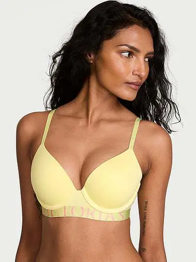 Victoria's Secret The T-shirt Perfect Shape Cotton Shadow Stripe Lace-trim Push-up Bra - Yellow