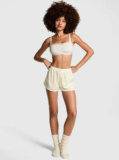 Pink Silky Sleep Boxy Pajama Shorts - Beige
