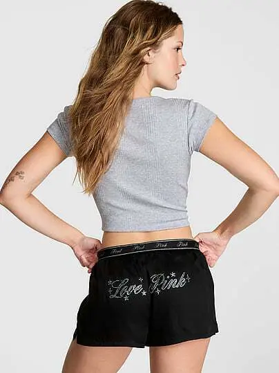Pink Cotton Boxy Pajama Shorts - Black