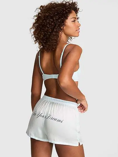Pink Silky Sleep Boxy Pajama Shorts - Blue