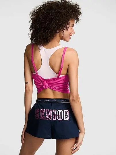 Pink Cotton Boxy Pajama Shorts - Blue