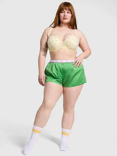 Pink Silky Sleep Boxy Pajama Shorts - Green