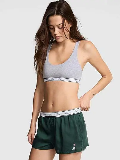 Pink Cotton Boxy Pajama Shorts - Green