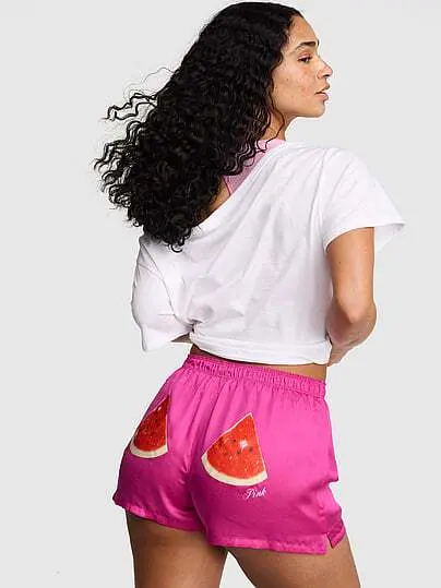 Pink Cotton Boxy Pajama Shorts - Pink