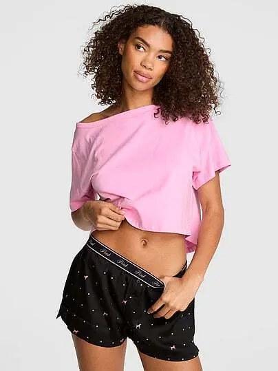 Pink Silky Sleep Boxy Pajama Shorts - Print