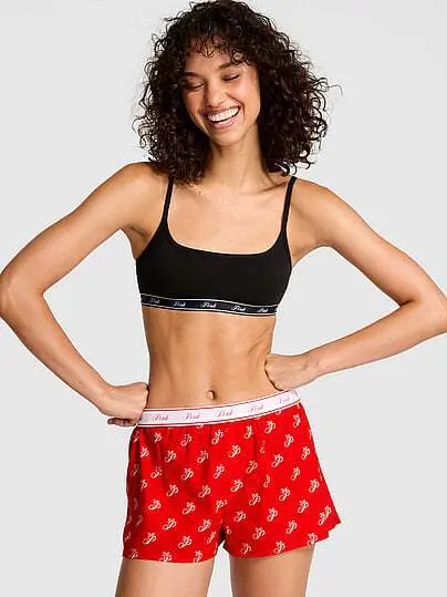 Pink Silky Sleep Boxy Pajama Shorts - Print