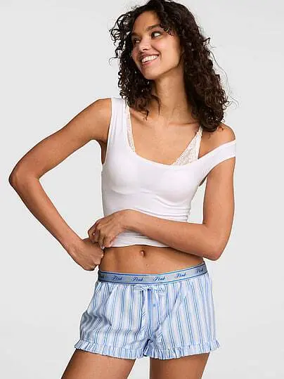 Pink Cotton Boxy Pajama Shorts - Print