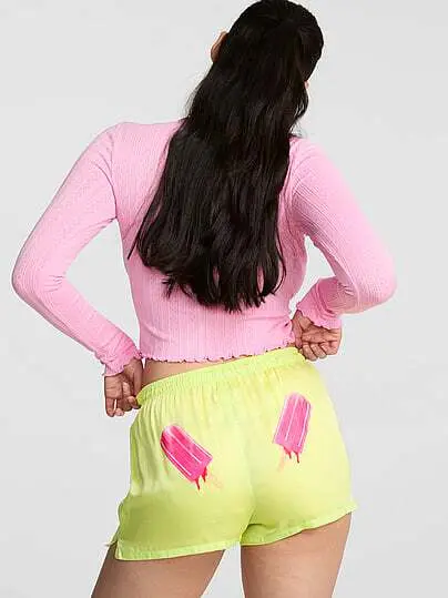 Pink Cotton Boxy Pajama Shorts - Yellow