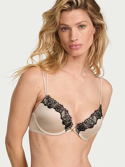 Victoria's Secret Very Sexy Rose Lace Shine Push-up Bra - Beige
