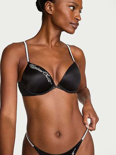 Victoria's Secret Very Sexy Logo Shine Strap Push-up Bra - Black