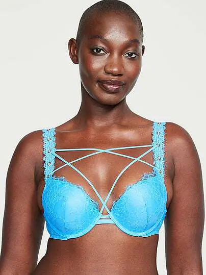 Victoria's Secret Very Sexy Logo Shine Strap Push-up Bra - Blue