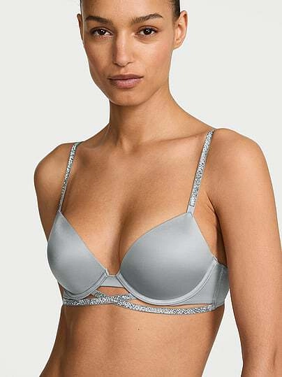 Victoria's Secret Very Sexy Logo Shine Strap Push-up Bra - Grey