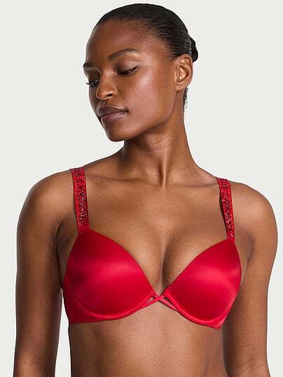 Victoria's Secret Very Sexy Logo Shine Strap Push-up Bra - Red