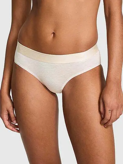 Pink Logo Cotton Hiphugger Panty - Beige