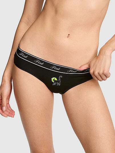 Pink Logo Cotton Hiphugger Panty - Black