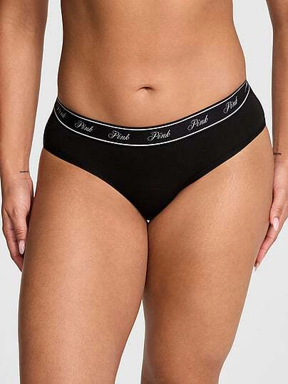 Pink Logo Cotton Hiphugger Panty - Black