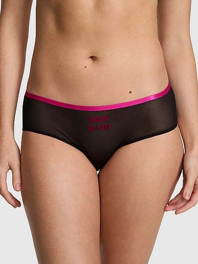 Pink Plush Touch Velour Hiphugger Panty - Black