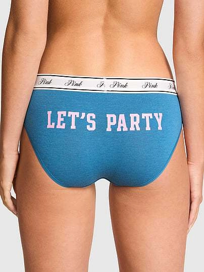 Pink Logo Cotton Hiphugger Panty - Blue