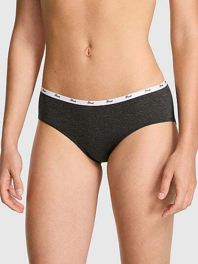 Pink Logo Cotton Hiphugger Panty - Grey