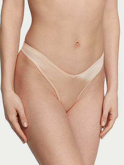 Victoria's Secret Very Sexy Rose Lace Overlay Thong Panty - Beige