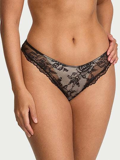 Victoria's Secret Very Sexy Rose Lace High-leg Thong Panty - Beige