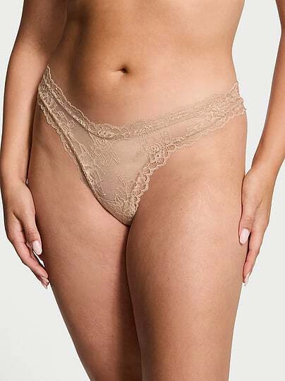 Victoria's Secret Very Sexy Rose Lace Strappy Cut-out Thong Panty - Beige