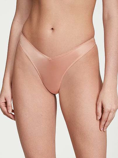 Victoria's Secret Very Sexy Sheer Reveal Mesh-trim Strappy-back Thong Panty - Beige