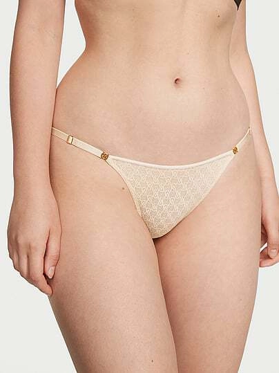 Victoria's Secret Very Sexy Rose Lace Overlay Thong Panty - Beige