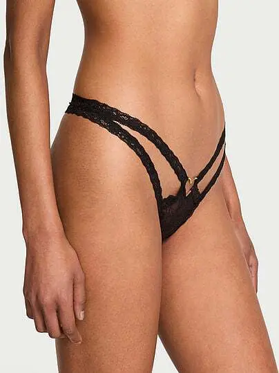 Victoria's Secret Very Sexy Icon Lace Adjustable Thong Panty - Black