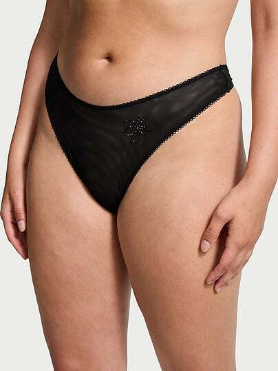 Victoria's Secret Very Sexy Rose Lace-trim Cut-out Thong Panty - Black