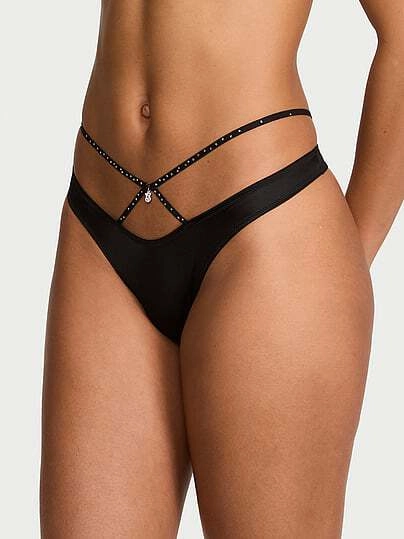 Victoria's Secret Very Sexy Rose Lace Strappy Cut-out Thong Panty - Black