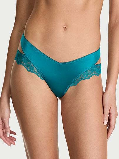 Victoria's Secret Very Sexy Rose Lace Strappy Cut-out Thong Panty - Blue