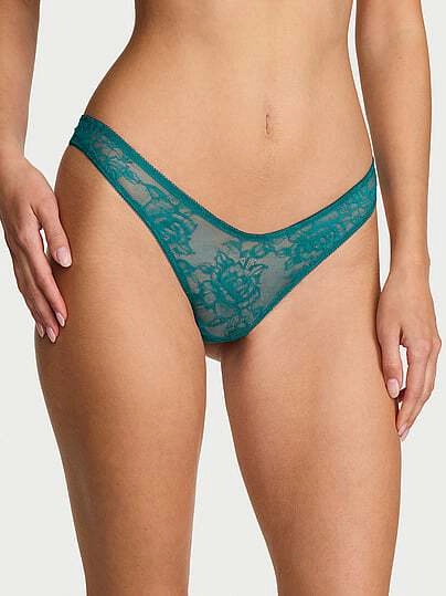 Victoria's Secret Very Sexy Rose Lace Overlay Thong Panty - Blue