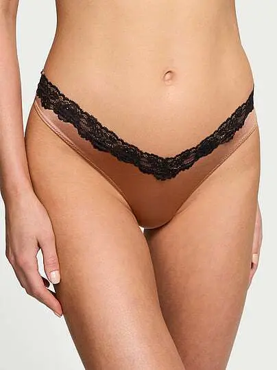Victoria's Secret Very Sexy Icon Lace Adjustable Thong Panty - Brown