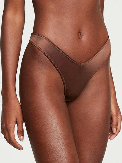 Victoria's Secret Very Sexy Lace Strappy Hardware Peekaboo Thong Panty - Brown