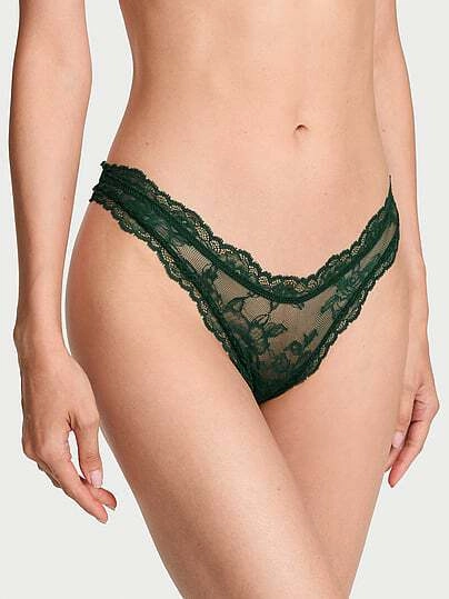 Victoria's Secret Very Sexy Rose Lace Overlay Thong Panty - Green