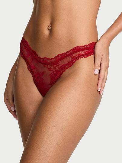 Victoria's Secret Very Sexy Rose Lace Strappy Cut-out Thong Panty - Red