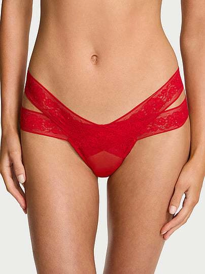 Victoria's Secret Very Sexy Rose Lace-trim Cut-out Thong Panty - Red