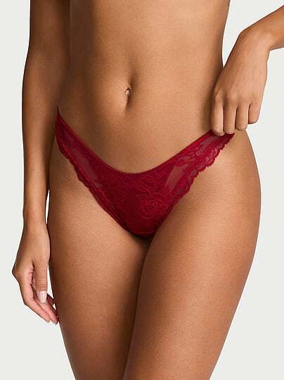 Victoria's Secret Very Sexy Geo Leo Mesh Ruffled String Thong Panty - Red