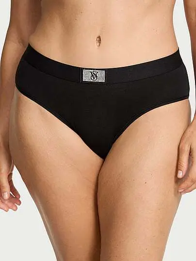 Victoria's Secret Cotton Sheer Heritage Logo Hiphugger Panty - Black