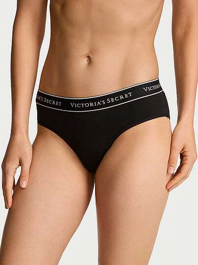 Victoria's Secret Cotton Logo Hiphugger Panty - Black