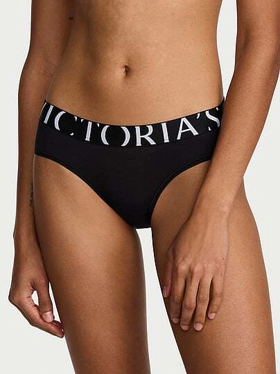 Victoria's Secret Cotton Logo Strappy Hiphugger Panty - Black