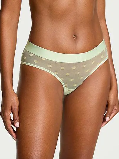 Victoria's Secret Cotton Sheer Heritage Logo Hiphugger Panty - Gold