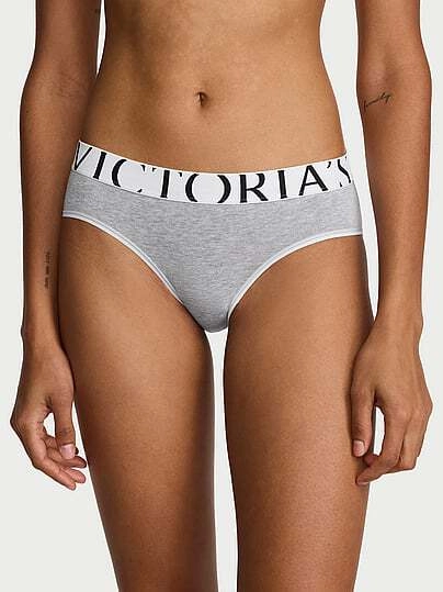 Victoria's Secret Cotton Logo Heart Shine Patch Hiphugger Panty - Grey