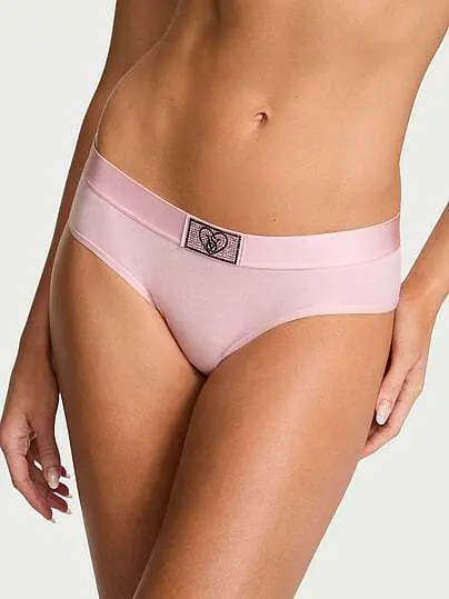 Victoria's Secret Cotton Sheer Heritage Logo Hiphugger Panty - Pink