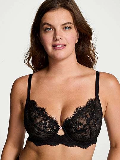 Victoria's Secret Dream Angels Fabulous Unlined Gingham Embroidery Full-cup Bra - Black