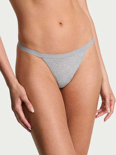 Victoria's Secret Cotton Lace-trim V-string Panty - Grey