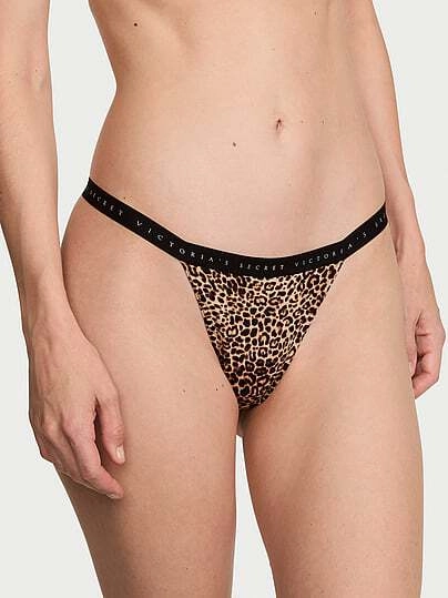 Victoria's Secret Cotton Lace-trim V-string Panty - Print