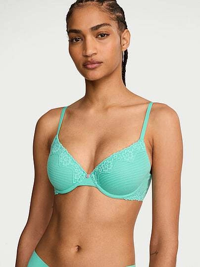 Victoria's Secret The T-shirt Cotton Lace-trim Lightly Lined Demi Bra - Blue